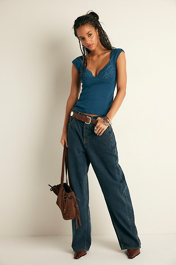 FREE PEOPLE Eyelet Trimmed Tee